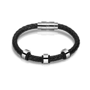 shajwo cremation bracelet for ashes jewelry for women men genuine leather bangle keepsake memorial urn bracelet,black 18cm