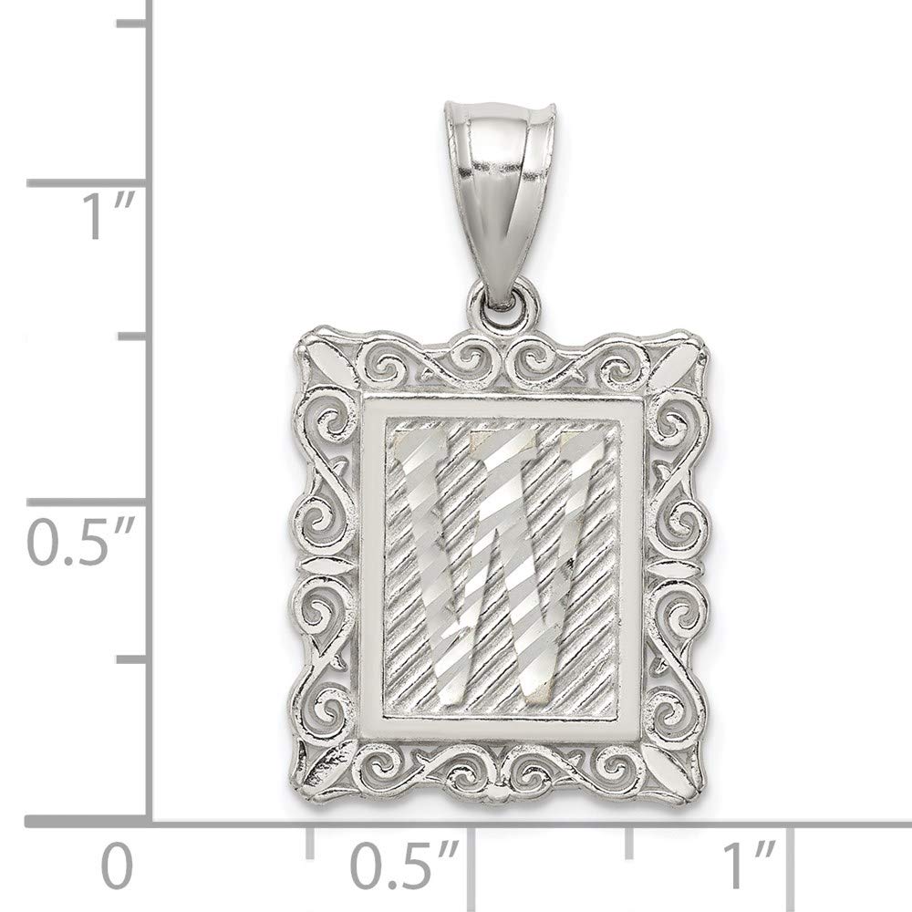 Sterling Silver Square Diamond-cut Letter W Initial Pendant QQC2770W