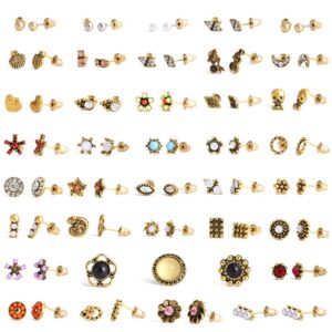 36 pairs boho stud earrings set earring set for women hypoallergenic fashion vintage earrings set assorted multiple small jewelry (style 01)