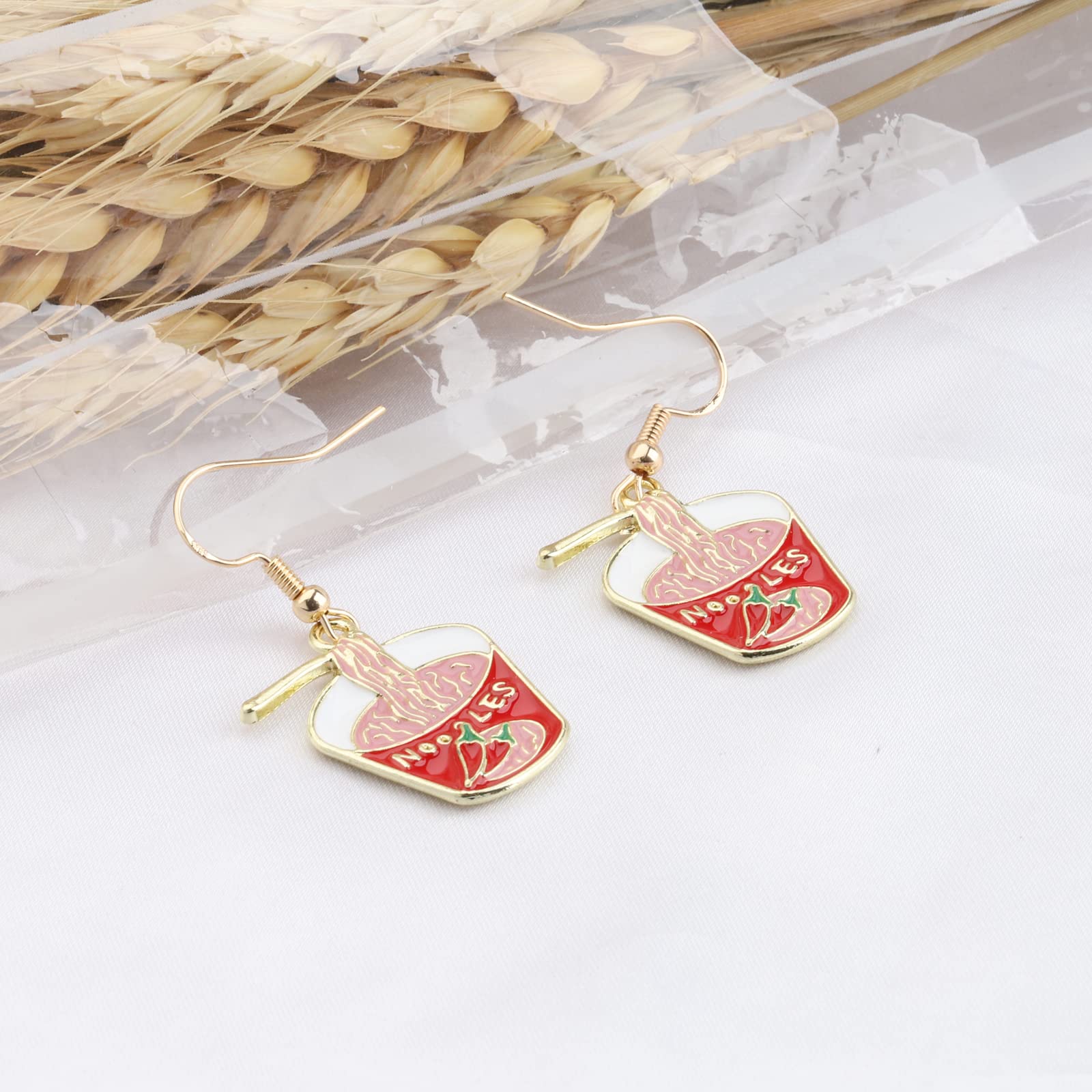 UJIMS Noodle Lover Gifts for Women Noodle Chili Enamel Earrings BFF Jewelry Noodle Food Drop Earrings for Her Gift (Noodle Chili Enamel Earrings)