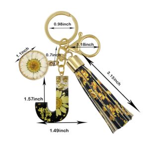 XGALBLA Letter J Keychain Accessories Cute Sunflower Initial Key Ring Premium Bag Charm Keychain Accessories for Women