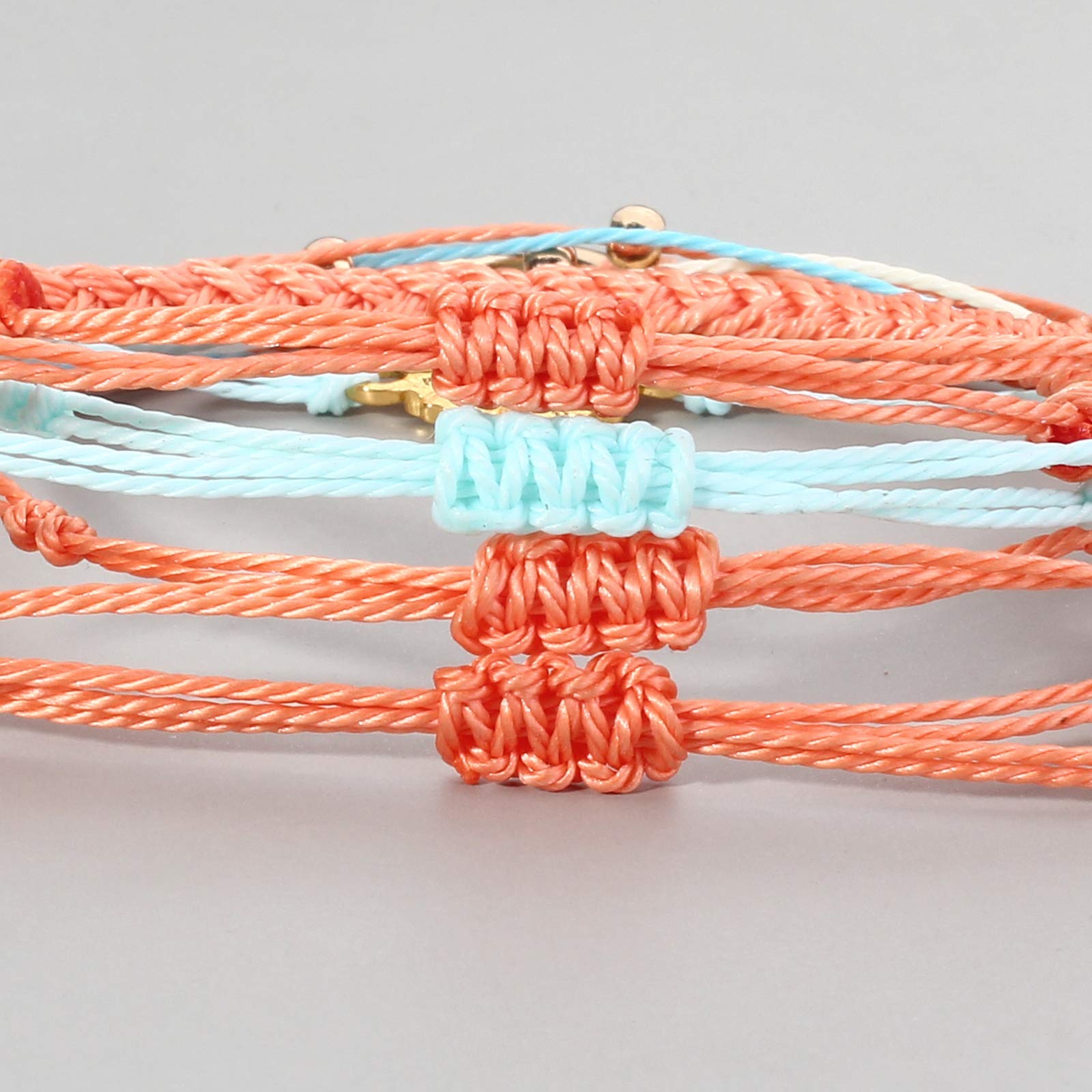 FANCY SHINY Sunflower String Bracelet Handmade Braided Rope Charms Boho Surfer Bracelet for Women(Coral)