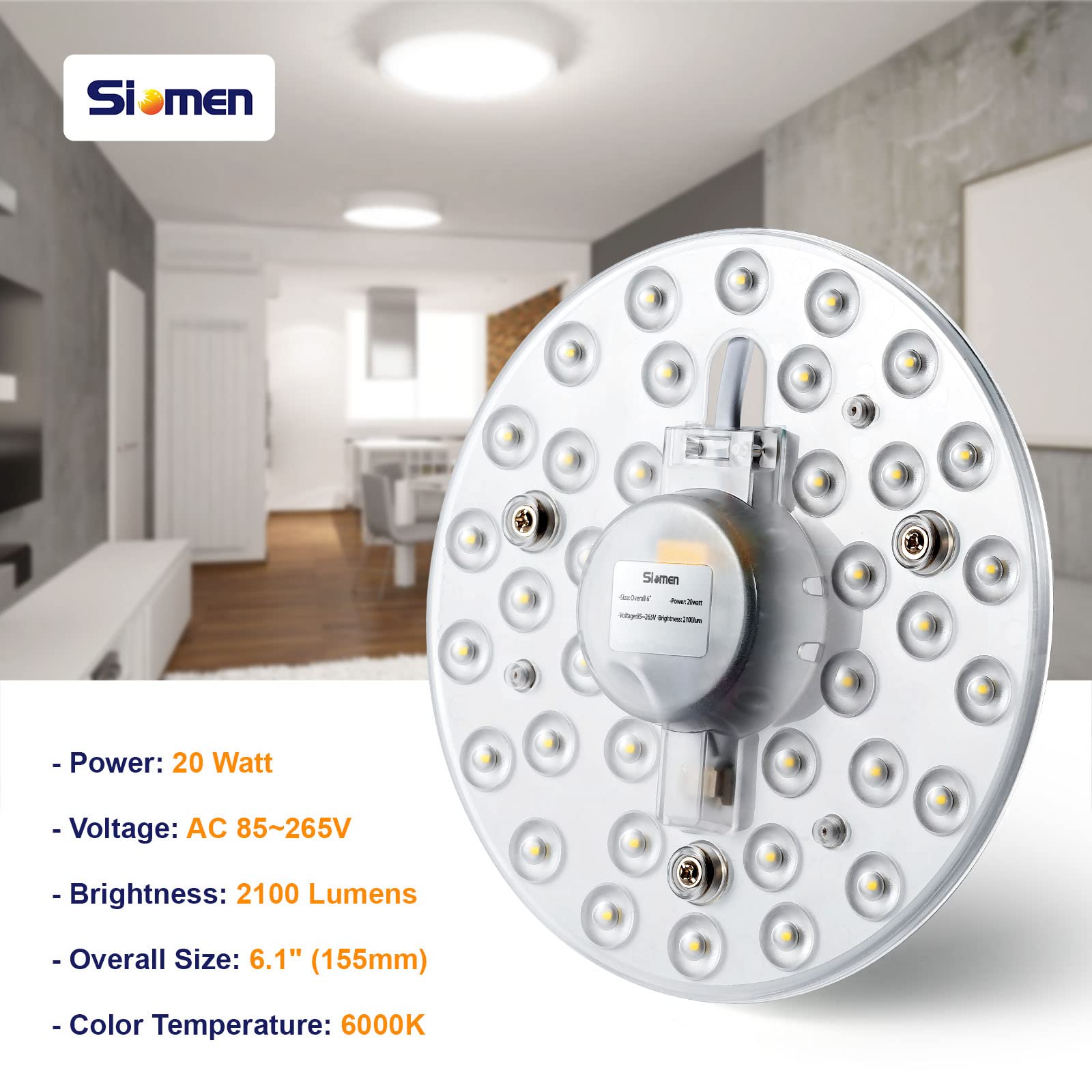 Siomen 6" 20W 2100LM 6000K AC85~265V Max 277V,LED Light Engine Retrofit Kit for Ceiling Fan Light,LED Light Board Panel for Ceiling Flush Light Circle Fluorescent Bulb Replacement