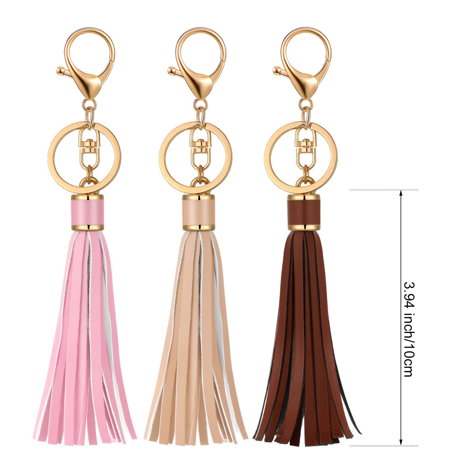 Hicarer 12 Pieces Leather Tassels Keychain Key Rings Circle PU Leather Tassel for Women Tassel Keychain Bulk Tassels Lanyard Key Chain Holder with Lobster Swivel Bag Pendant Accessories Key Wallet