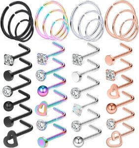 yaalozei 20g nose ring for women l shape nose piercing jewelry 20 gauge surgical stainless steel cute nose rings hoop nose ring stud nostril nose piercing jewelry for women men silver rose gold black