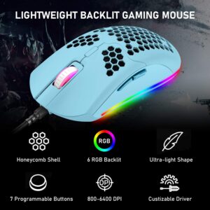 Mechanical Gaming Keyboard Blue Switch Mini 82 Keys Wired Rainbow LED Backlit Keyboard,Lightweight Gaming Mouse 6400DPI Honeycomb Optical,Gaming Mouse Pad for Gamers and Typists(Blue)