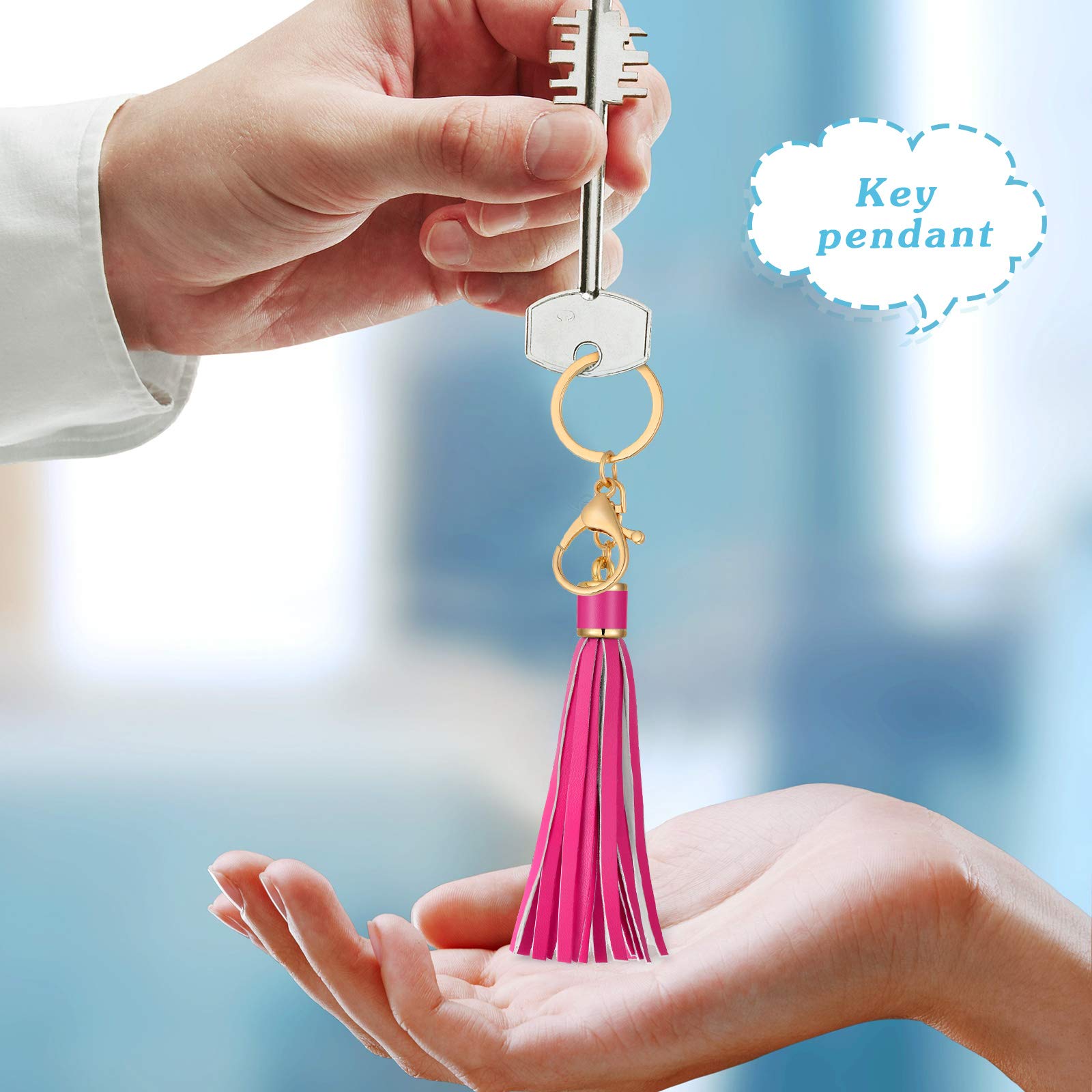 Hicarer 12 Pieces Leather Tassels Keychain Key Rings Circle PU Leather Tassel for Women Tassel Keychain Bulk Tassels Lanyard Key Chain Holder with Lobster Swivel Bag Pendant Accessories Key Wallet