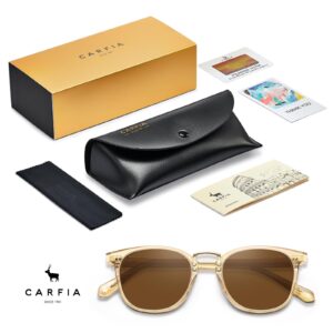 CARFIA Small Polarized Sunglasses for Women Hand-crafted Acetate Frame Fashion Retro Sun Glasses CA5015 Clear Tea