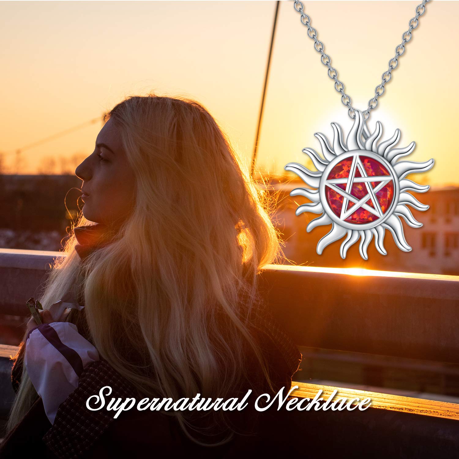 SIMONLY Supernatural Necklace Sterling Silver Created Opal Sun Sunburst Pendant Supernatural Necklaces Jewelry…