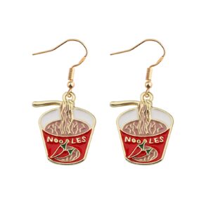 ujims noodle lover gifts for women noodle chili enamel earrings bff jewelry noodle food drop earrings for her gift (noodle chili enamel earrings)