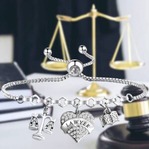 MYOSPARK Scales of Justice Lawyer Gift Lawyer Rhinestone Heart Bracelet Lawyer Attorney Jewelry Law School Graduation Gift (lawyer chain bracelet white)