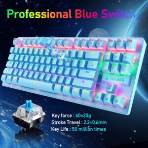 Mechanical Gaming Keyboard Blue Switch Mini 82 Keys Wired Rainbow LED Backlit Keyboard,Lightweight Gaming Mouse 6400DPI Honeycomb Optical,Gaming Mouse Pad for Gamers and Typists(Blue)