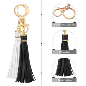 Hicarer 12 Pieces Leather Tassels Keychain Key Rings Circle PU Leather Tassel for Women Tassel Keychain Bulk Tassels Lanyard Key Chain Holder with Lobster Swivel Bag Pendant Accessories Key Wallet