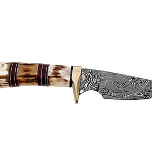 Damascus Steel Hunting Knife - Fixed Blade Knives with Sheath - Firm Grip Handle Made of Stag Horn(ST2)