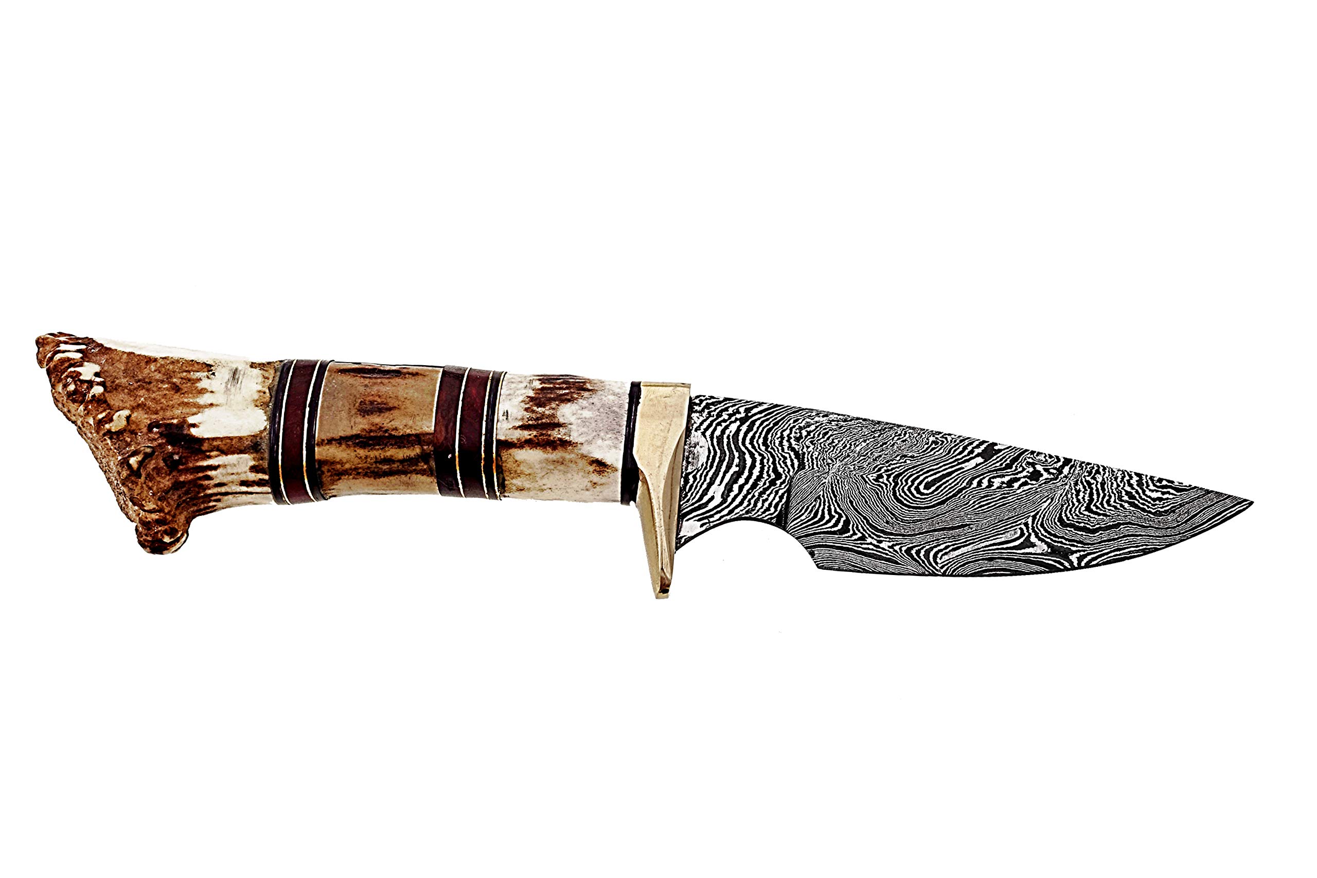 Damascus Steel Hunting Knife - Fixed Blade Knives with Sheath - Firm Grip Handle Made of Stag Horn(ST2)