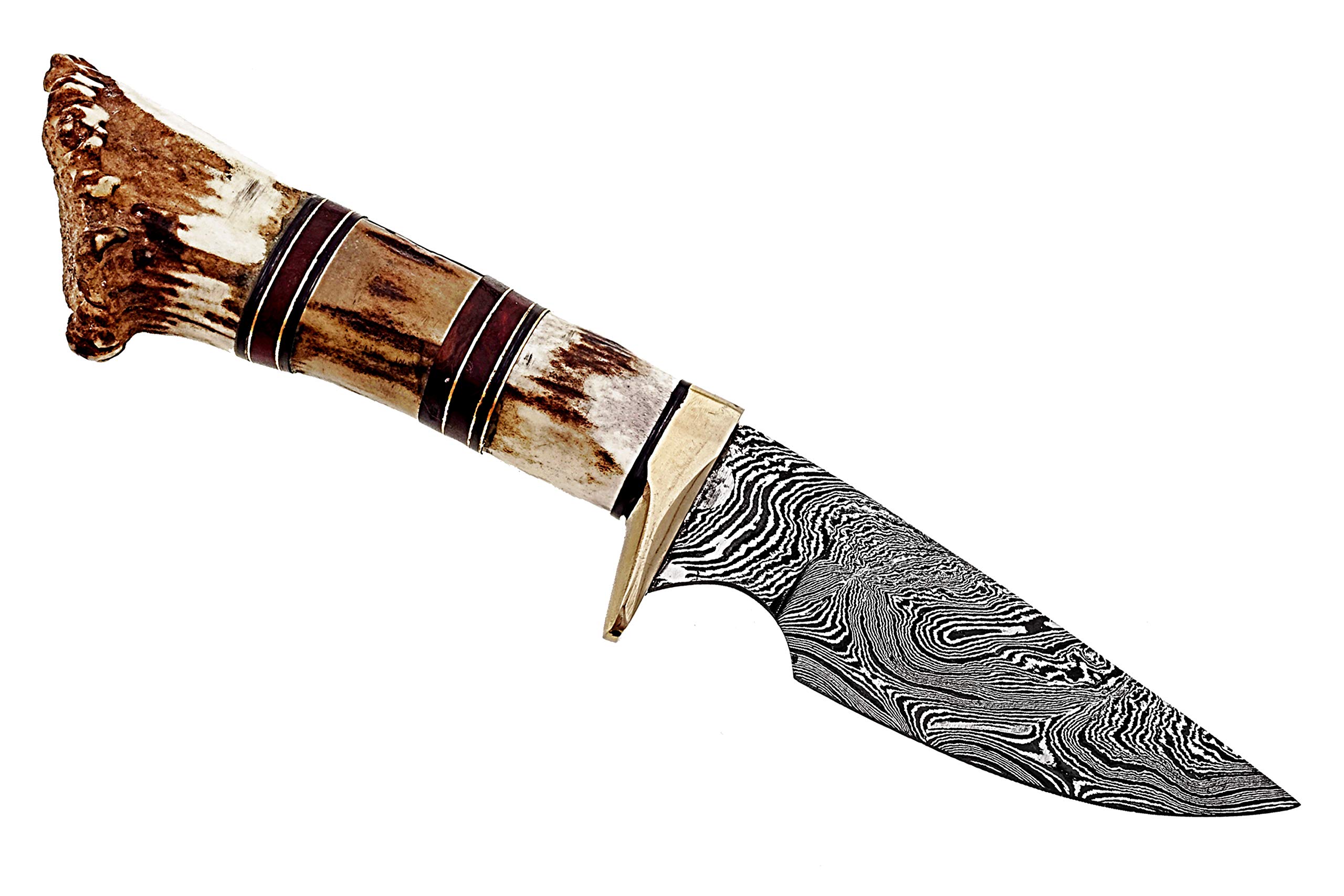 Damascus Steel Hunting Knife - Fixed Blade Knives with Sheath - Firm Grip Handle Made of Stag Horn(ST2)