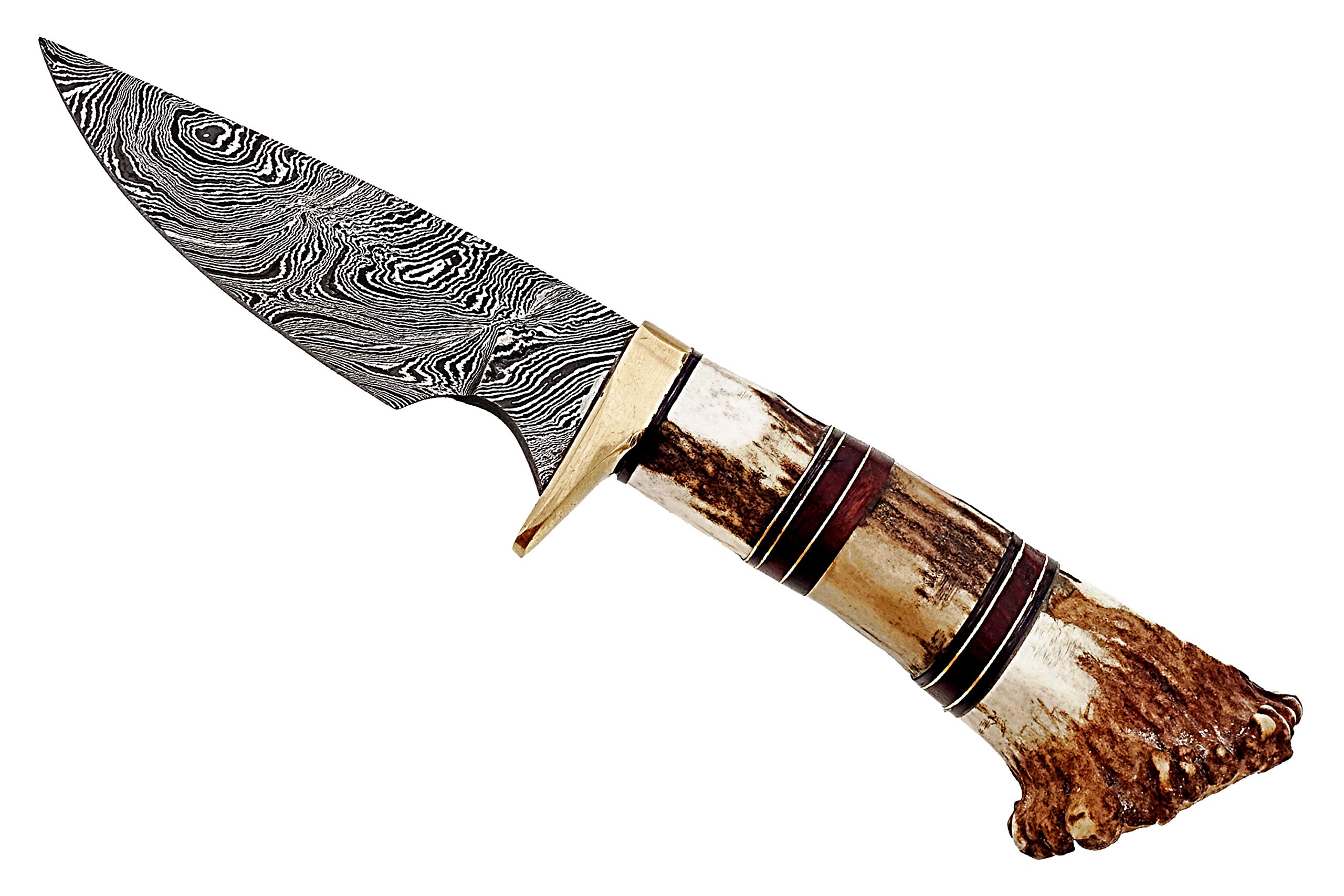 Damascus Steel Hunting Knife - Fixed Blade Knives with Sheath - Firm Grip Handle Made of Stag Horn(ST2)