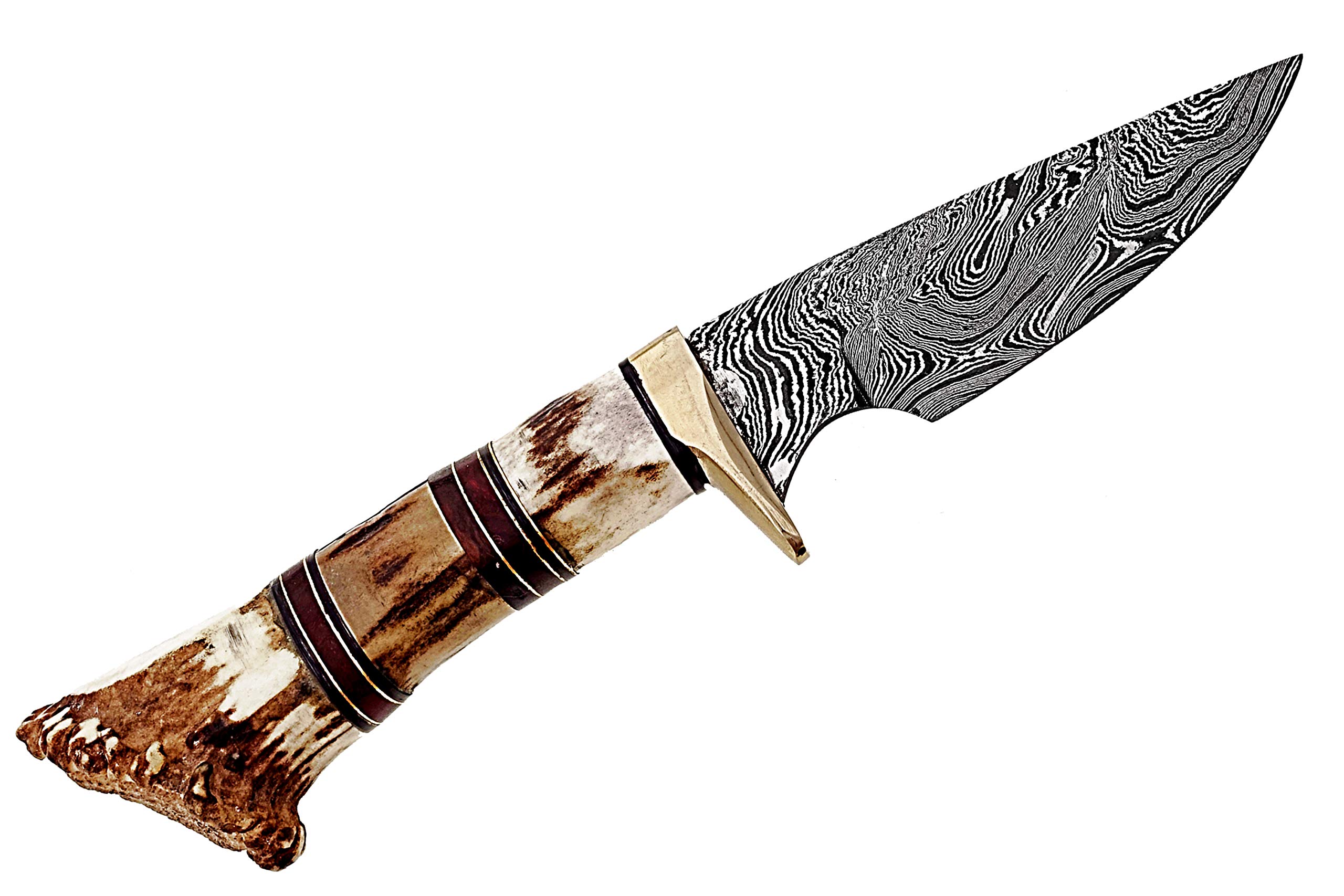 Damascus Steel Hunting Knife - Fixed Blade Knives with Sheath - Firm Grip Handle Made of Stag Horn(ST2)