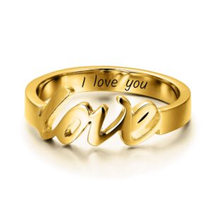 lonago personalized name ring custom name plate stacking ring engrave word name initial ring for women (sterling silver,yellow gold color)