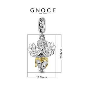 GNOCE Angel with Wings Charm Pendant Sterling Silver Lovely Angel Baby Angle Charm Bead Fit Bracelet/Necklace Charm for Women Girls (Boy Angel)