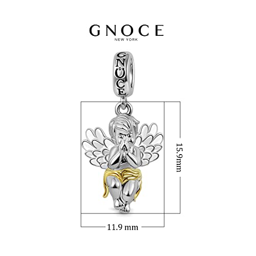 GNOCE Angel with Wings Charm Pendant Sterling Silver Lovely Angel Baby Angle Charm Bead Fit Bracelet/Necklace Charm for Women Girls (Boy Angel)