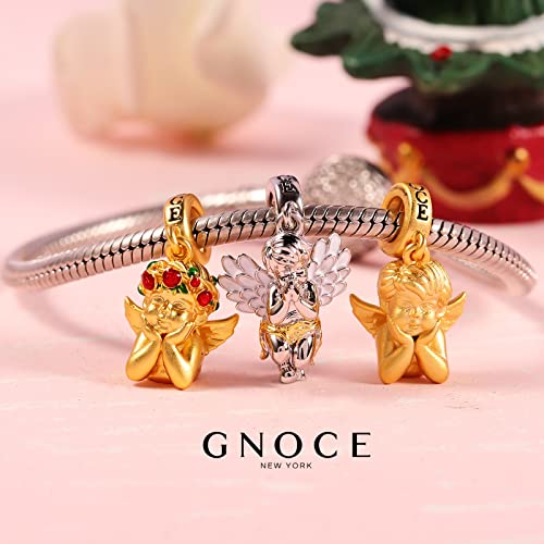 GNOCE Angel with Wings Charm Pendant Sterling Silver Lovely Angel Baby Angle Charm Bead Fit Bracelet/Necklace Charm for Women Girls (Boy Angel)