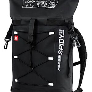 Cressi Waterproof Backpack - Watertight Zipper, Padded Shoulder, and Back Strap- Designed for Fixing to D-Rings on iSUP Boards - Spidy Dry: Designed in Italy,Black