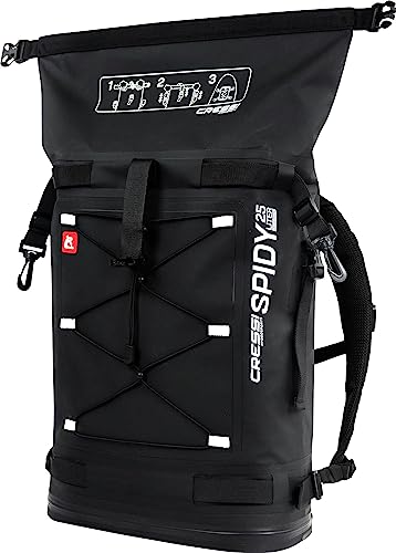 Cressi Waterproof Backpack - Watertight Zipper, Padded Shoulder, and Back Strap- Designed for Fixing to D-Rings on iSUP Boards - Spidy Dry: Designed in Italy,Black