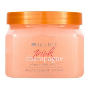 tree hut pink champagne shea sugar scrub, 18 oz., ultra hydrating and exfoliating scrub for nourishing essential body care