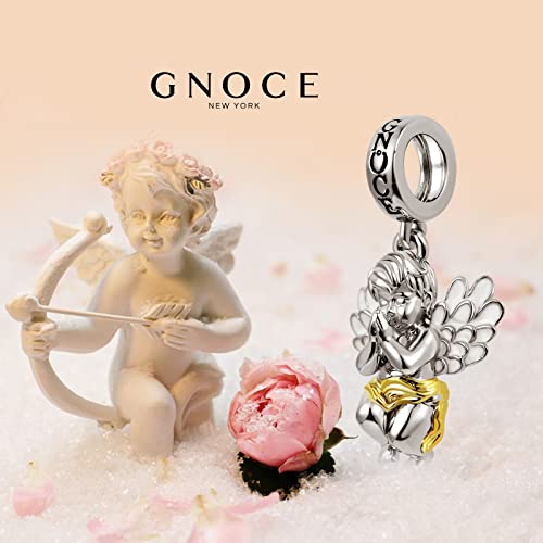 GNOCE Angel with Wings Charm Pendant Sterling Silver Lovely Angel Baby Angle Charm Bead Fit Bracelet/Necklace Charm for Women Girls (Boy Angel)