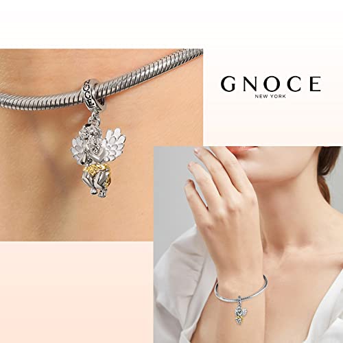 GNOCE Angel with Wings Charm Pendant Sterling Silver Lovely Angel Baby Angle Charm Bead Fit Bracelet/Necklace Charm for Women Girls (Boy Angel)