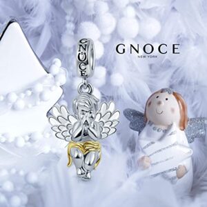 GNOCE Angel with Wings Charm Pendant Sterling Silver Lovely Angel Baby Angle Charm Bead Fit Bracelet/Necklace Charm for Women Girls (Boy Angel)