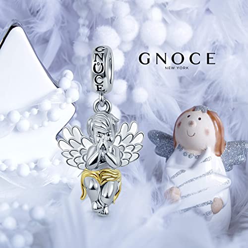 GNOCE Angel with Wings Charm Pendant Sterling Silver Lovely Angel Baby Angle Charm Bead Fit Bracelet/Necklace Charm for Women Girls (Boy Angel)