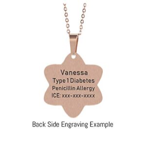 BAIYI HOPE Personalized Rose Gold Medical Alert ID Necklace for Women Star Glitter Dog Tag Pendant Chain for Girls, 20“ (Free Engraving)