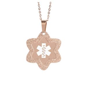 baiyi hope personalized rose gold medical alert id necklace for women star glitter dog tag pendant chain for girls, 20“ (free engraving)