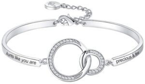 aihitero christmas auntie gift, engraved ‘aunts like you are precious & few’ interlocking circles bangle bracelet, white gold women jewelry, birthday valentine day xmas present from nephew and niece