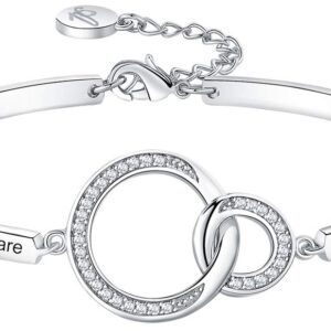 Aihitero Christmas Auntie Gift, Engraved ‘Aunts like You Are Precious & Few’ Interlocking Circles Bangle Bracelet, White Gold Women Jewelry, Birthday Valentine Day Xmas Present from Nephew and Niece