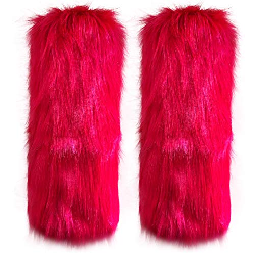 Cityelf Womens Fur Leg Warmer Winter Furry Long Boot Cuffs Fuzzy Shoes Cover Party Costume Holiday Festival Performance Play