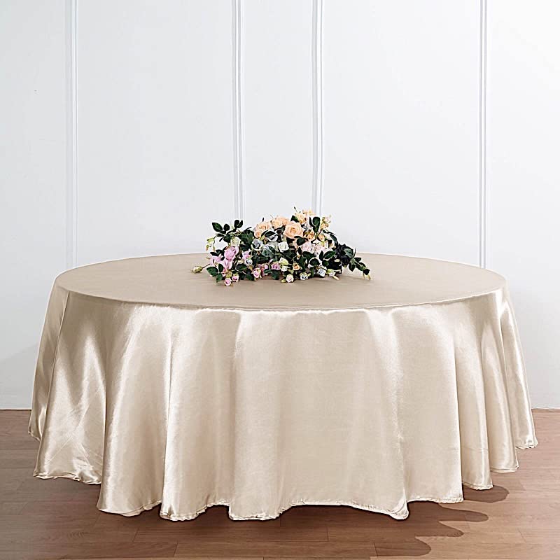 Beige 108" Satin Round Tablecloth