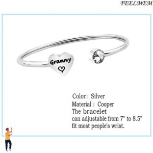 FEELMEM Family Jewelry Granny Bracelet Open Cuff Bangle Grandma Jewelry Granny Gift from Grandkids Nana Gift Best Granny Ever Gift