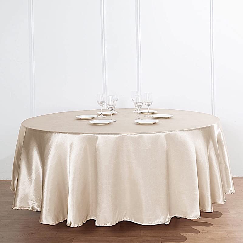 Beige 108" Satin Round Tablecloth