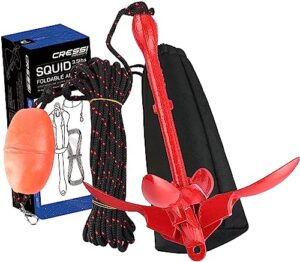 cressi foldable anchor set for stand-up paddle board - 3.5 lb, 33 ft rope - squid: designed in italy