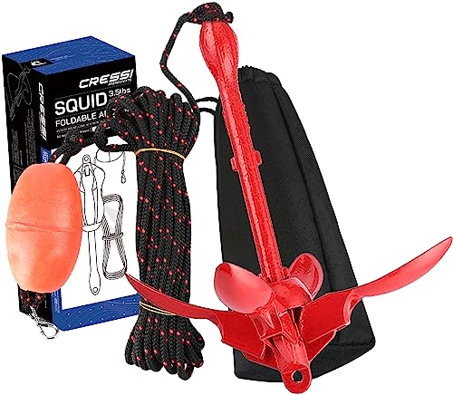 Cressi Foldable Anchor Set for Stand-Up Paddle Board - 3.5 lb, 33 ft Rope - Squid: Designed in Italy