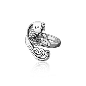 koedln vintage koi fish ring animal thai silver opening adjustable ring for women jewelry