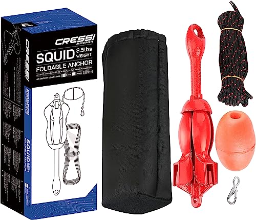 Cressi Foldable Anchor Set for Stand-Up Paddle Board - 3.5 lb, 33 ft Rope - Squid: Designed in Italy