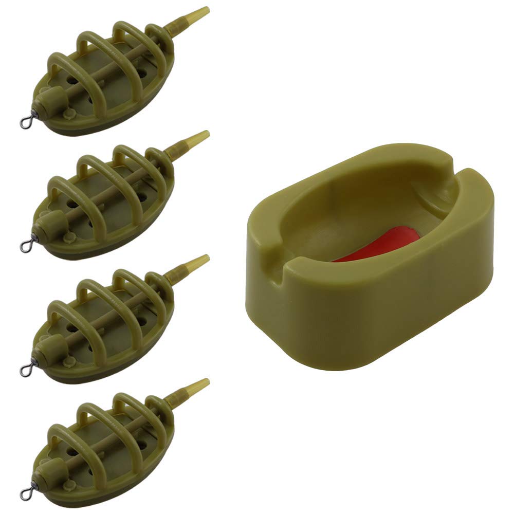 WHYHKJ Inline Method Feeder Set 4 Inline Method Feeders 15/20/25/35g with 1 Rubber Molding for Carp Fishing Holder Tool