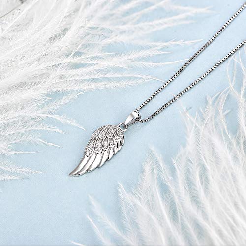 STARCHENIE 925 Sterling Silver Angel Wing Pendant Necklace for Women Cubic Zirconia 18" Chain