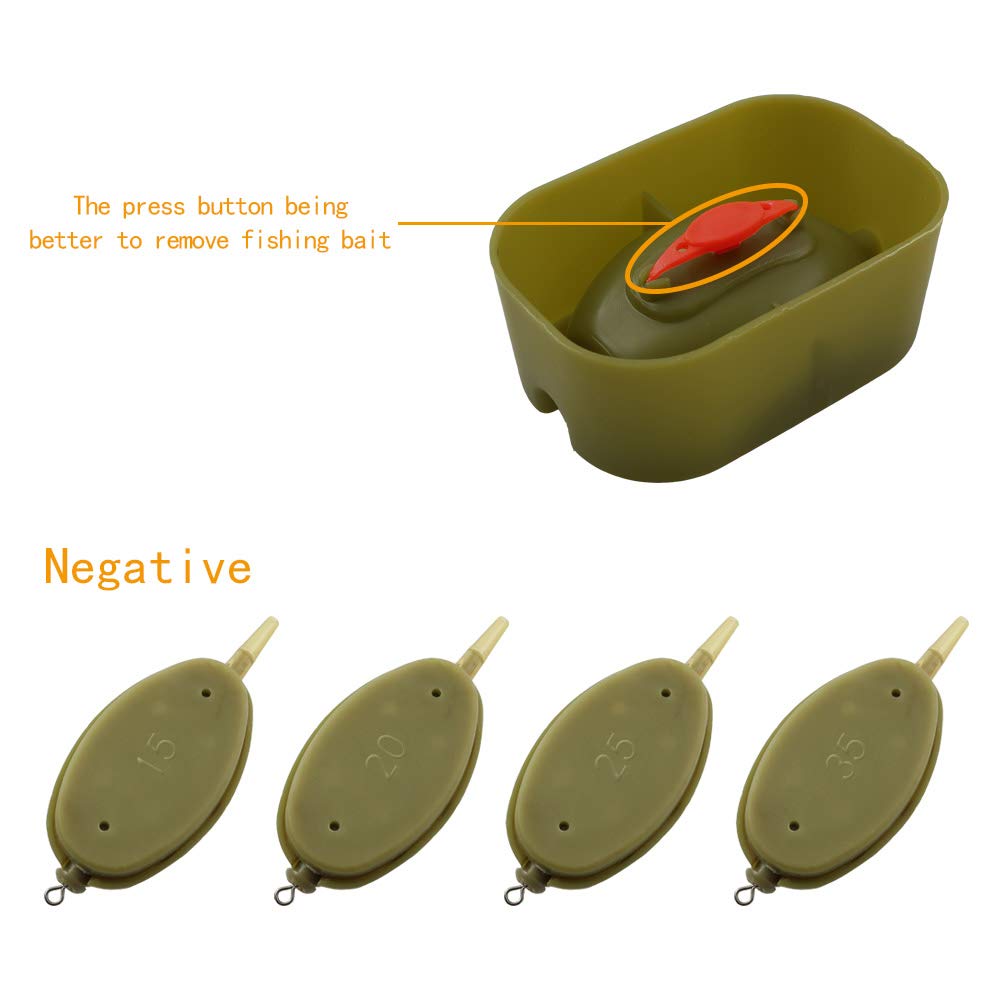 WHYHKJ Inline Method Feeder Set 4 Inline Method Feeders 15/20/25/35g with 1 Rubber Molding for Carp Fishing Holder Tool