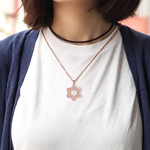 BAIYI HOPE Personalized Rose Gold Medical Alert ID Necklace for Women Star Glitter Dog Tag Pendant Chain for Girls, 20“ (Free Engraving)