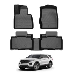 kust floor mats for ford explorer 2020-2024 (fits 6 and 7 passenger models), all weather floor liners, tpe car mats front rear 2 row liner black non-slip